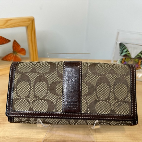 Coach | Bags | Coach Legacy Signature Leather Stripe Trifold Wallet Guc ...